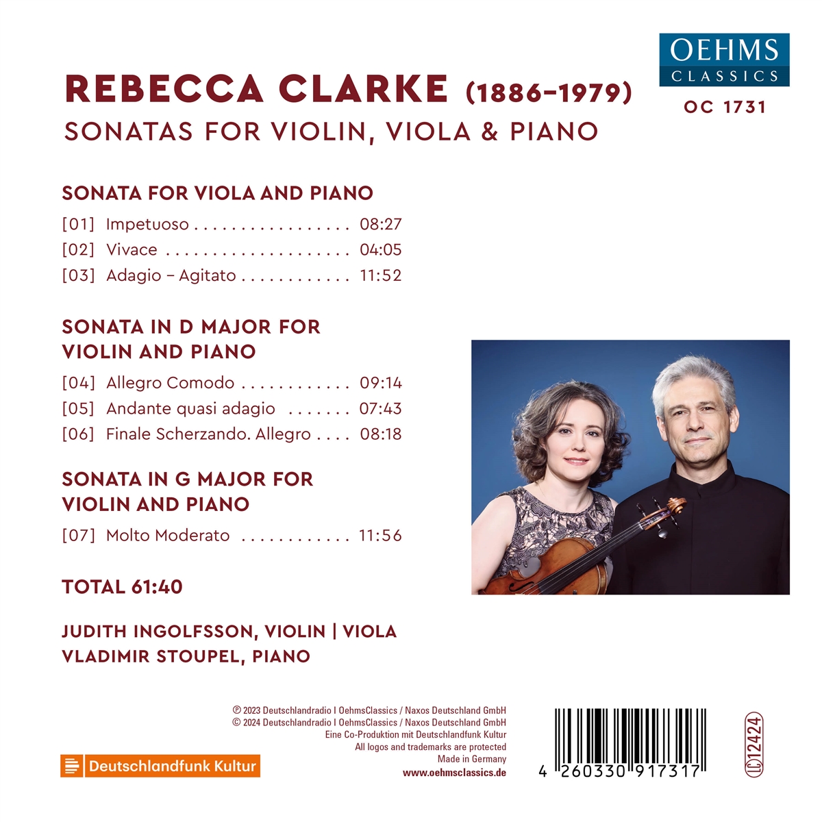 OehmsClassics: Judith Ingolfsson & Vladimir Stoupel: Rebecca Clarke ...